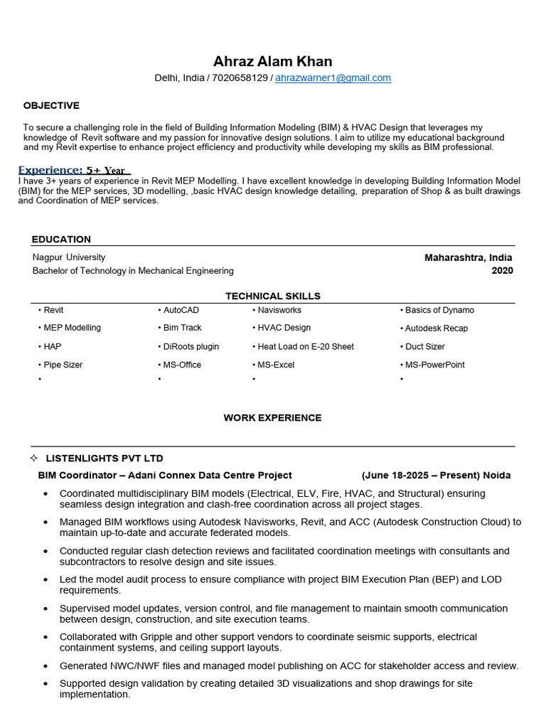 BIM & HVAC Design Expert Resume | PDF | Building Information Modeling ...