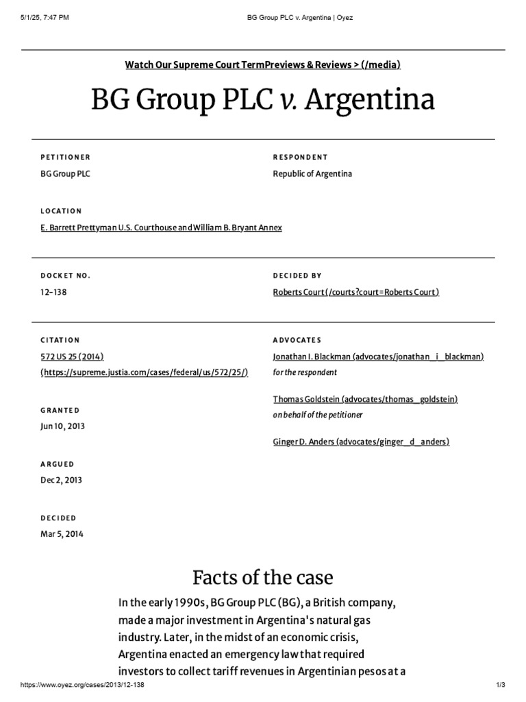 BG Group PLC v. Argentina - Oyez | PDF | Arbitration | Stephen Breyer