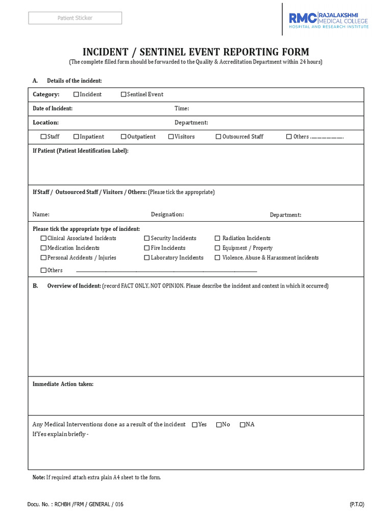 Incident Reporting Form Template | PDF | Patient | Safety
