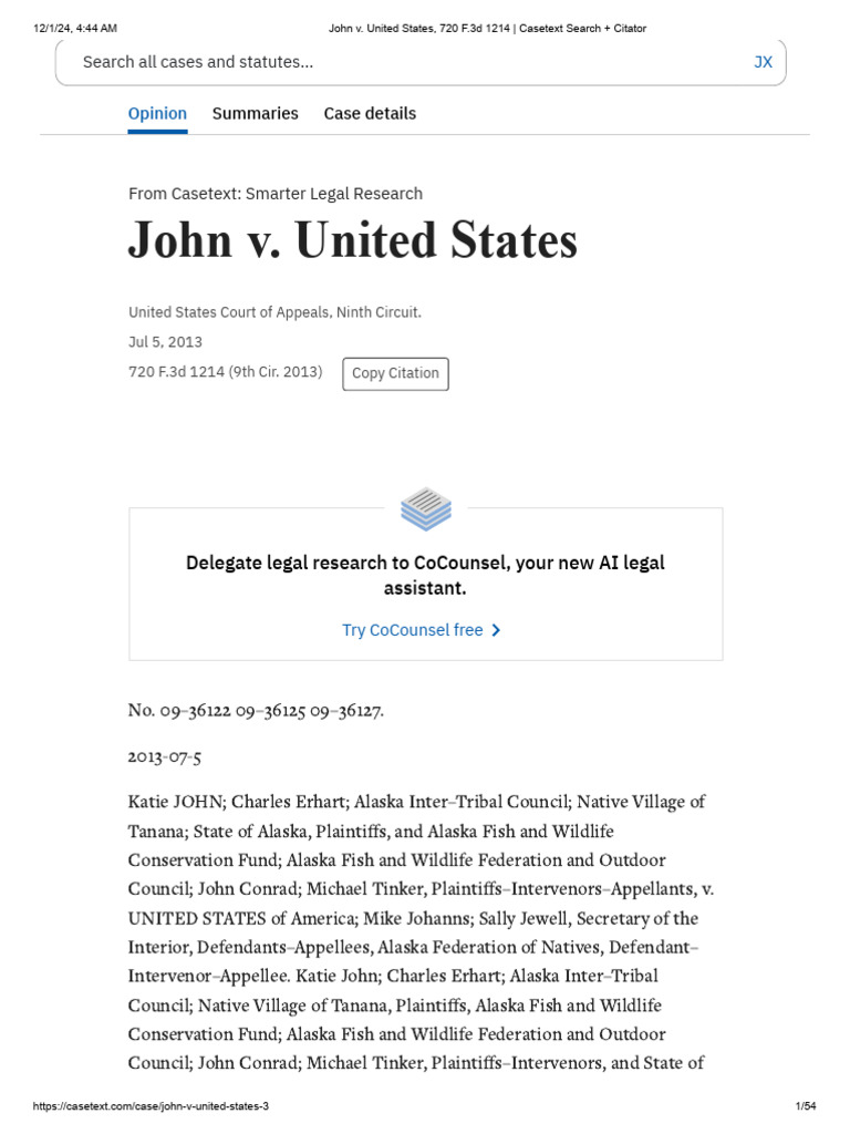 John v. United States, 720 F.3d 1214 _ Casetext Search + Citator ...