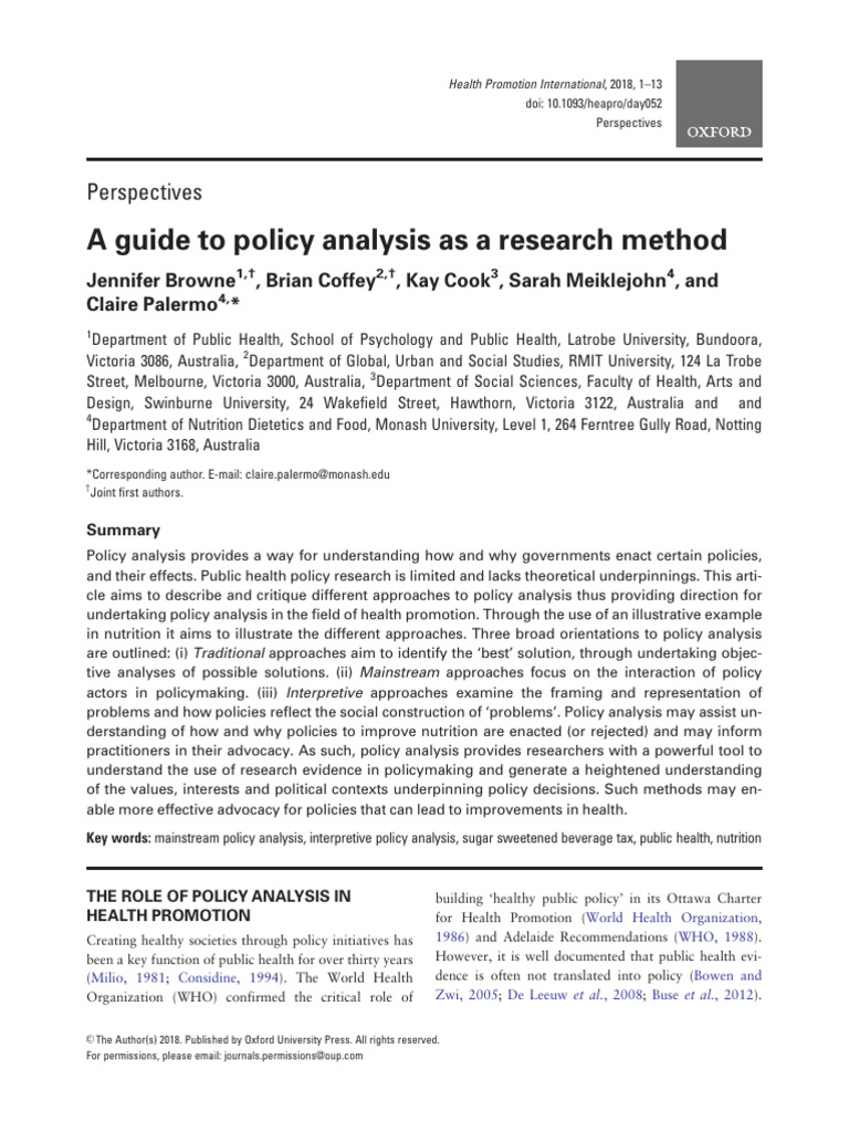Policy Analysis in Health Promotion | PDF | Policy | Policy Analysis