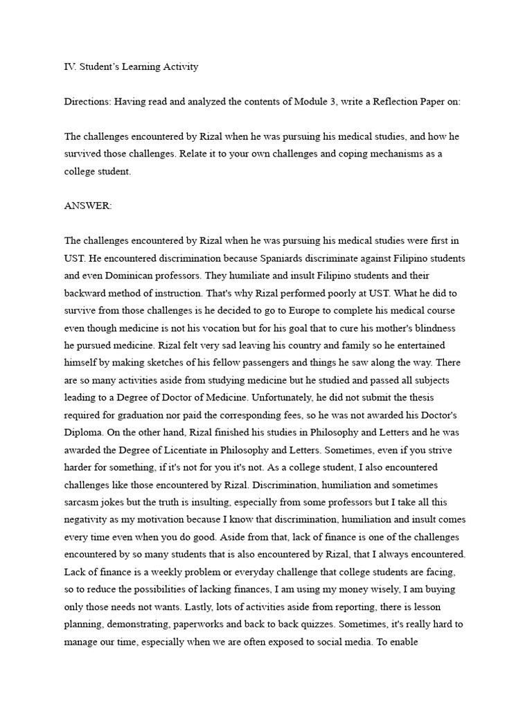 Rizal's Medical Studies Challenges & Coping | PDF