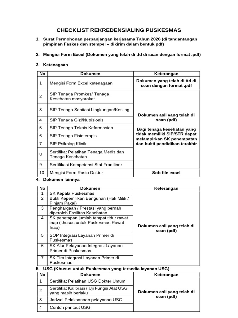 Checklist Rekredensialing Puskesmas | PDF