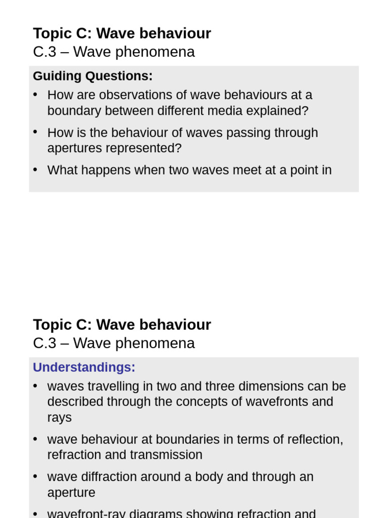 C.3 - Wave Phenomena SL - Teacher | PDF | Diffraction | Refraction