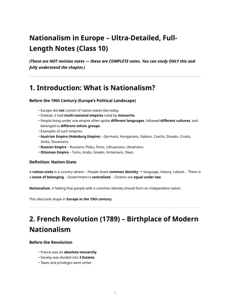 Nationalism in 19th Century Europe Notes | PDF | Nationalism | German ...