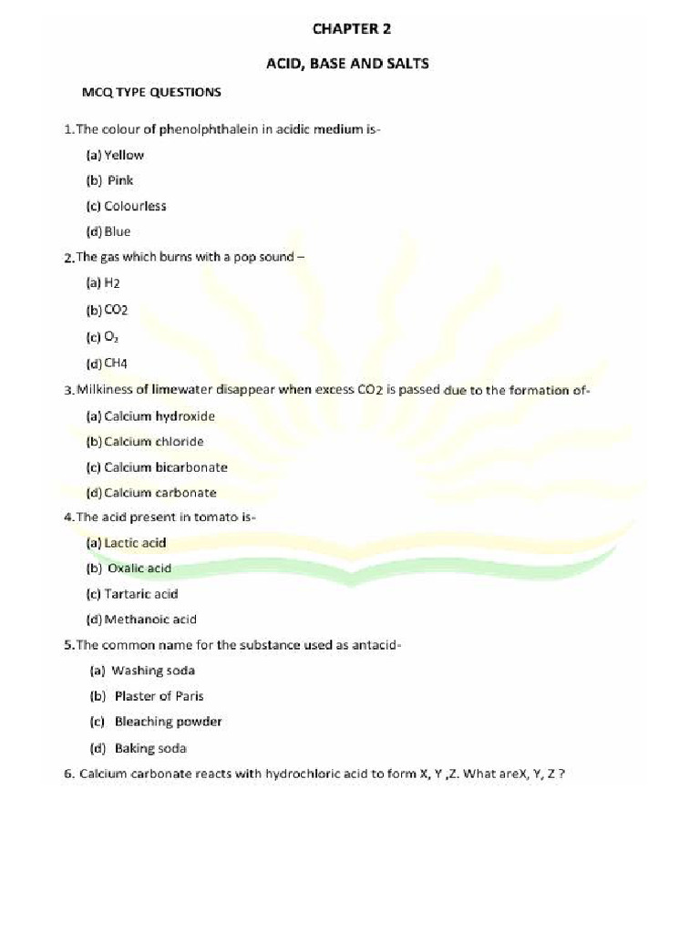 Acid Base and Salts1 - Questions | PDF