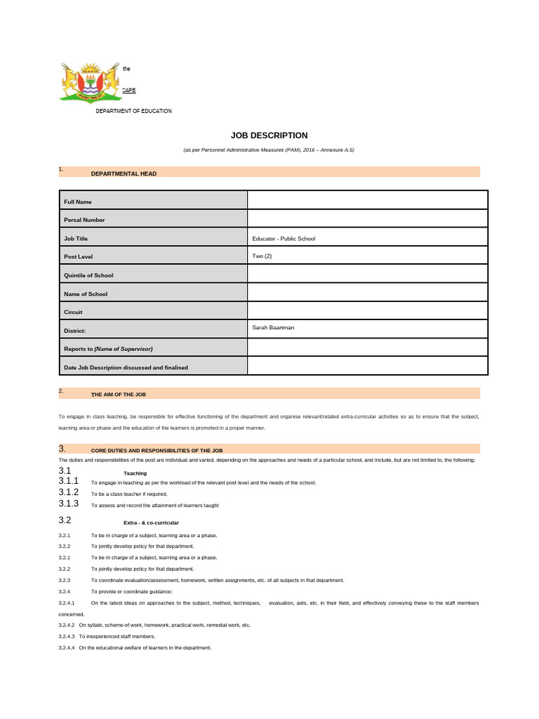 Departmental Head Job Description | PDF | Teachers | Schools