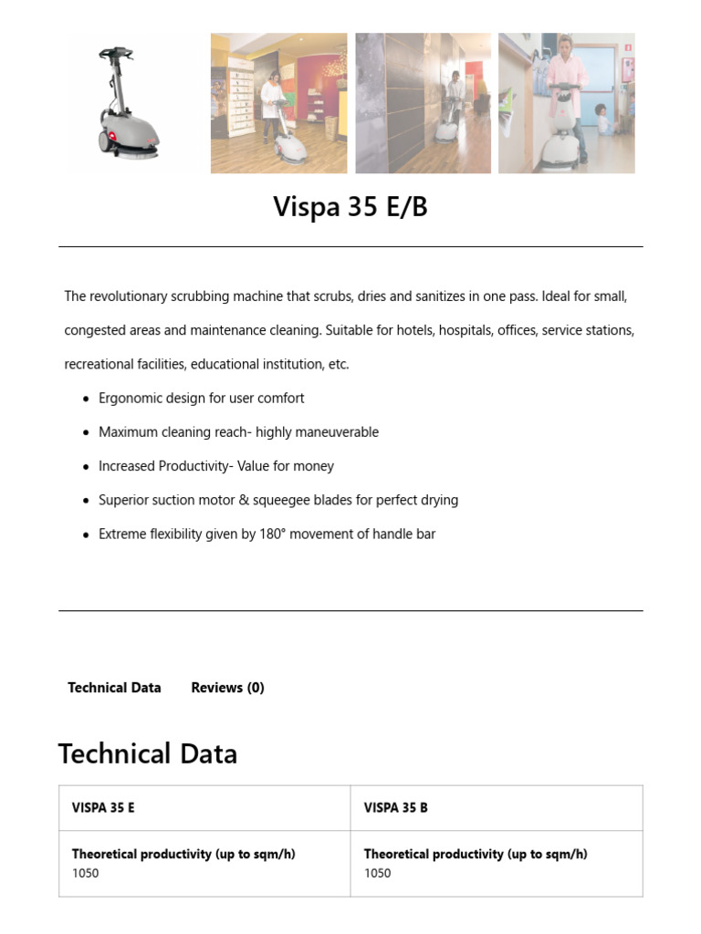 Vispa 35 E/B Scrubbing Machine Overview | PDF