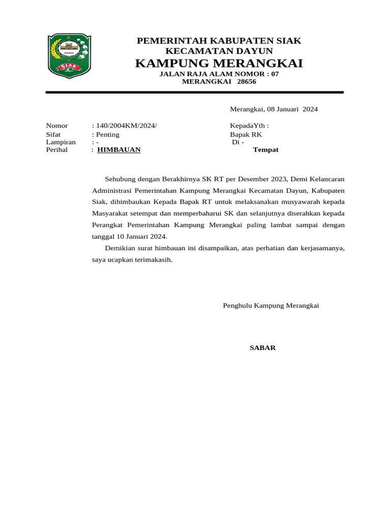Himbauan Perpanjangan SK RT Merangkai | PDF