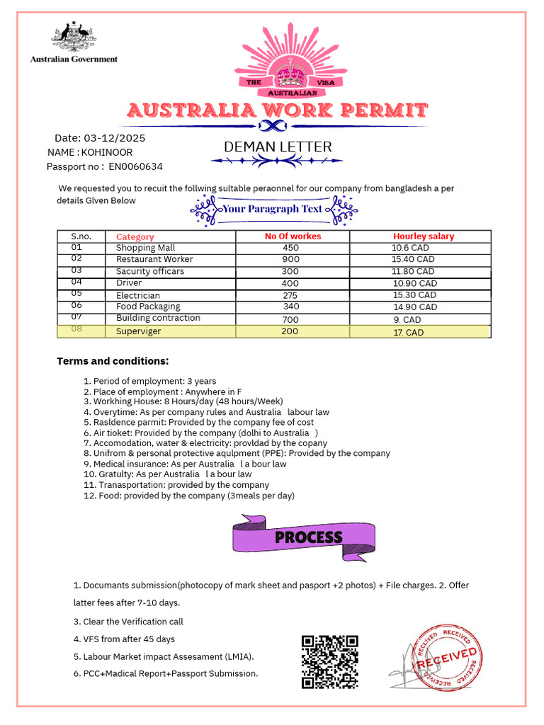 Australia Work Permit PDF | PDF