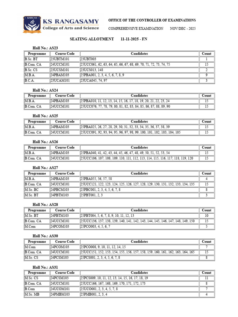 Seating Arrangement 11.10.2025 FN-1 | PDF