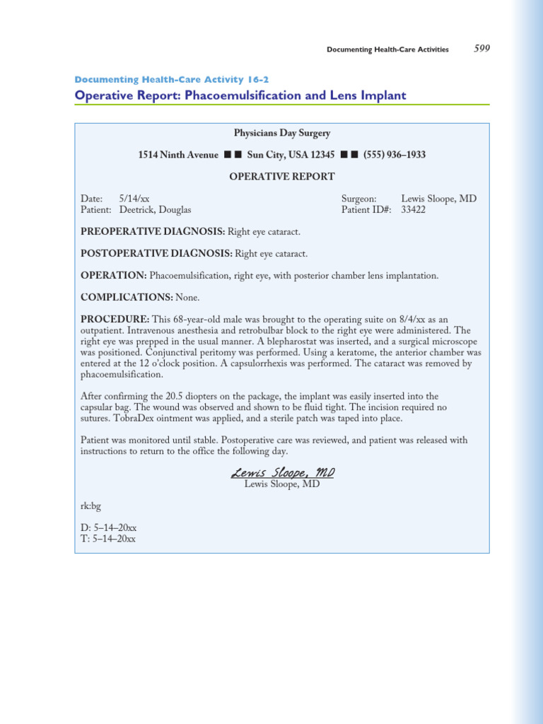 Phacoemulsification Surgery Report | PDF | Ophthalmology | Surgery