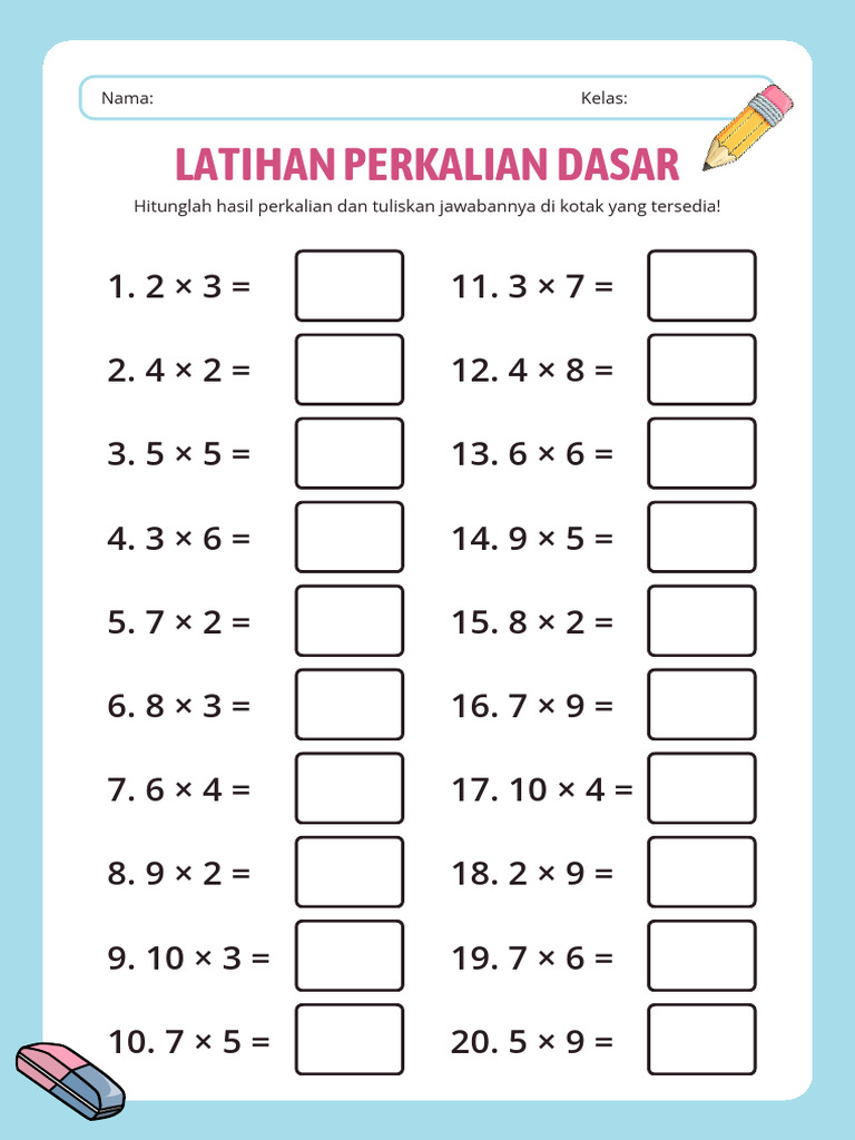 Latihan Perkalian Dasar Lembar Kerja Biru Dan Putih Ilustrasi | PDF