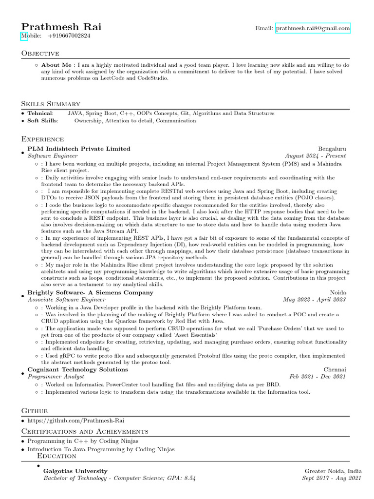 Prathmesh.rai CV | PDF | Computer Programming | Java (Programming Language)