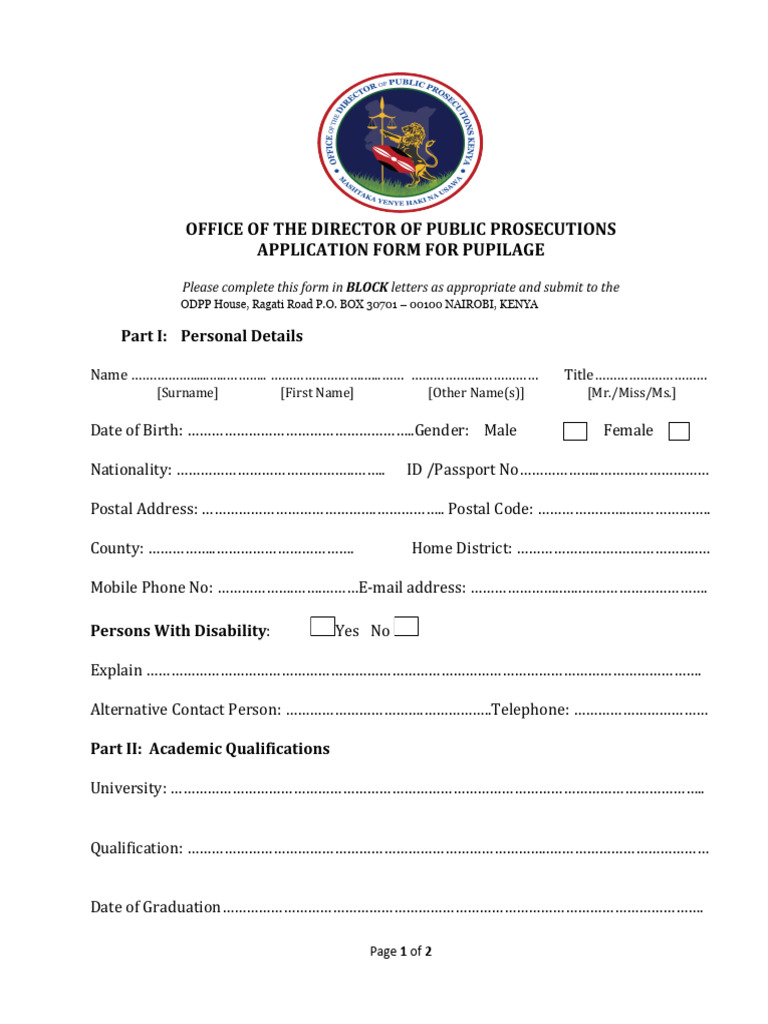 Odpp Pupillage Application Form 1 1 | PDF