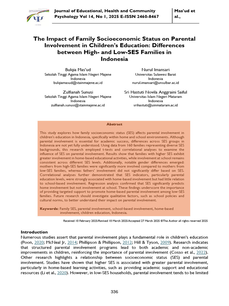 The Impact Economic Status On Parental Involvement in Education | PDF ...