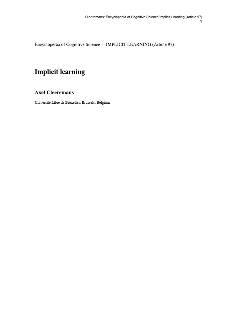 Understanding Implicit Learning in Cognition | PDF | Consciousness ...