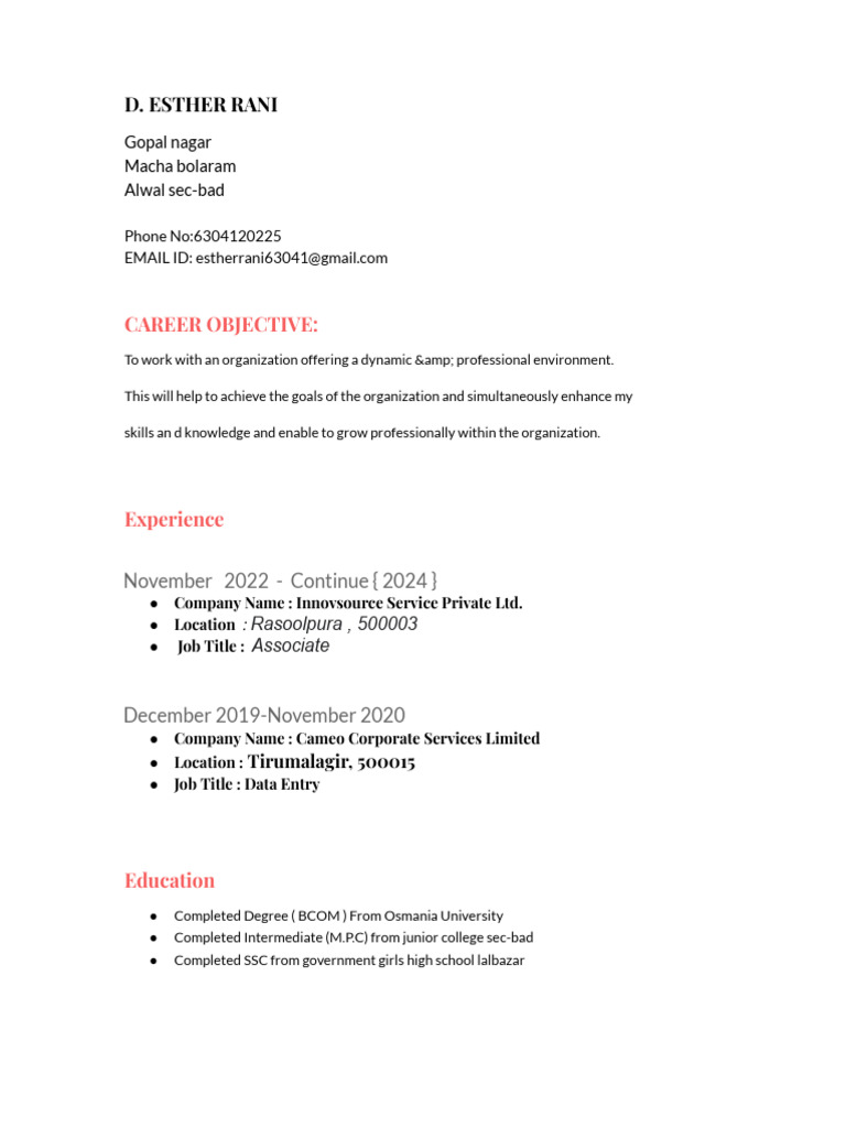 Esther Resume 02 | PDF