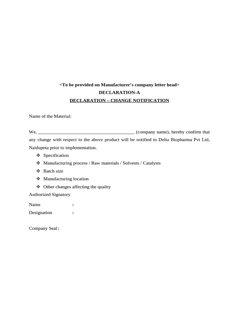 Product Compliance Declarations for Delta Biopharma | PDF