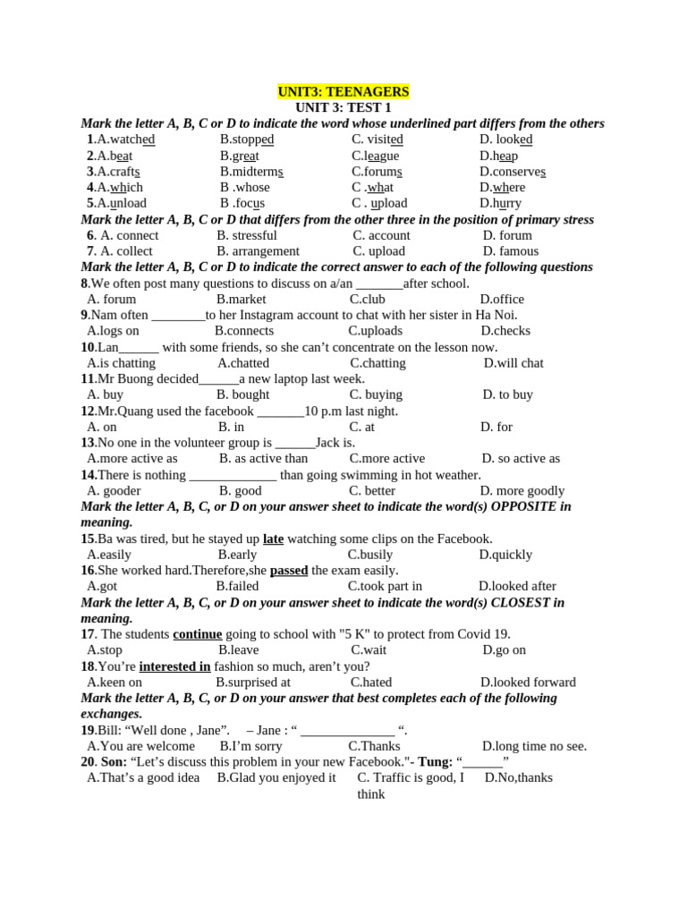 UNIT3 (Test 1) - Vocab | PDF