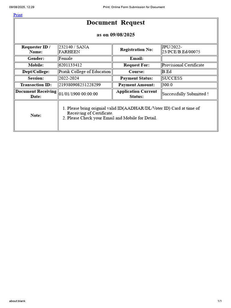 Print_ Online Form Submission for Provisional | PDF