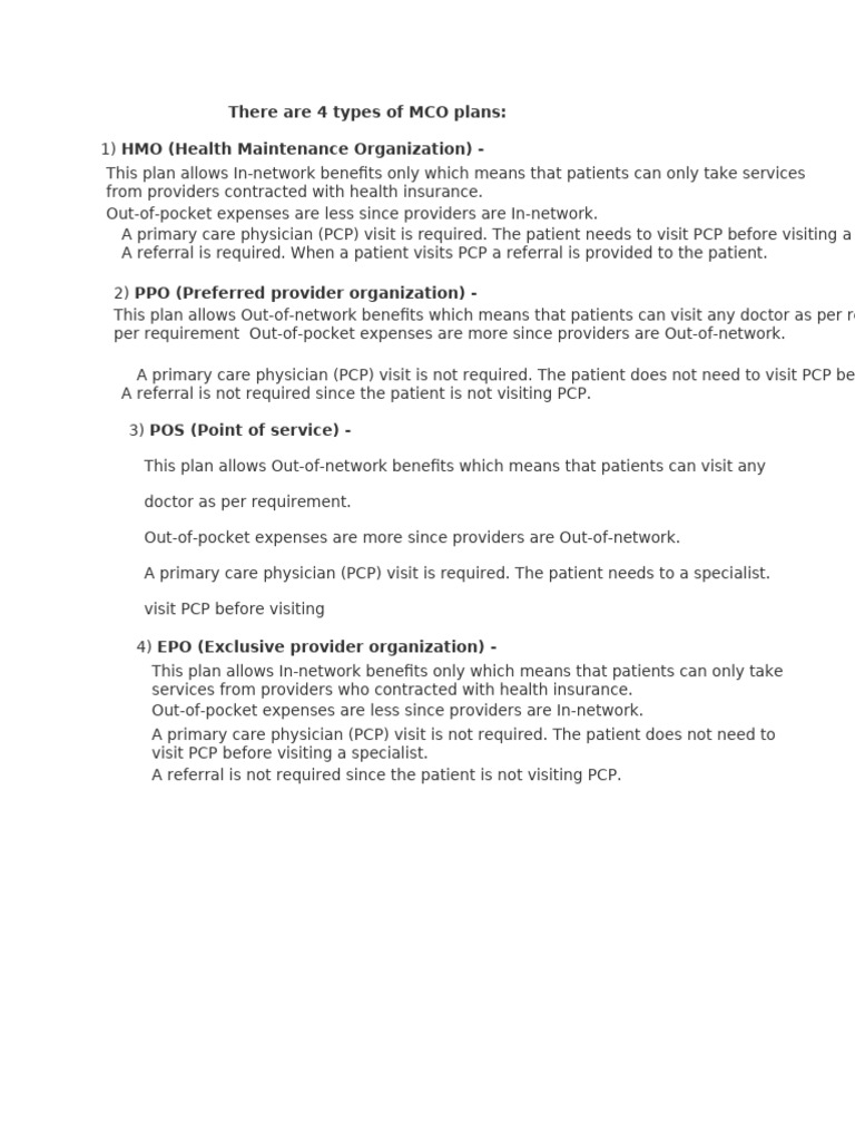 Types of Plans - Ppo, Hmo, Pos, Epo | PDF