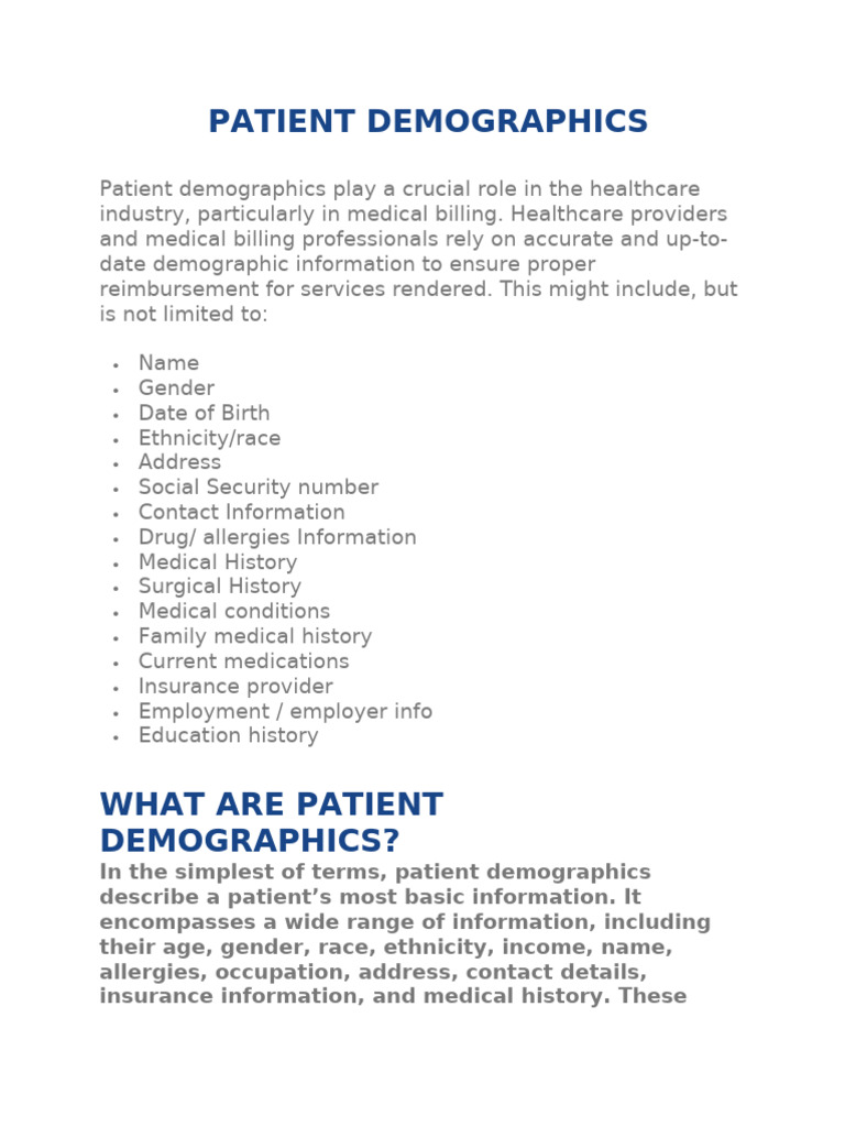 Importance of Patient Demographics in Healthcare | PDF