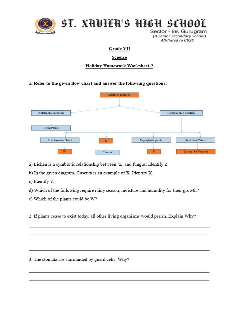Holiday Homework Worksheet-2_science | PDF | Biology