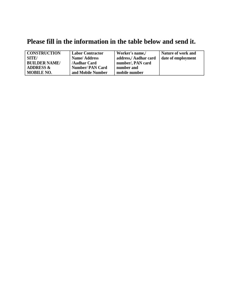 Construction Worker Information Form | PDF