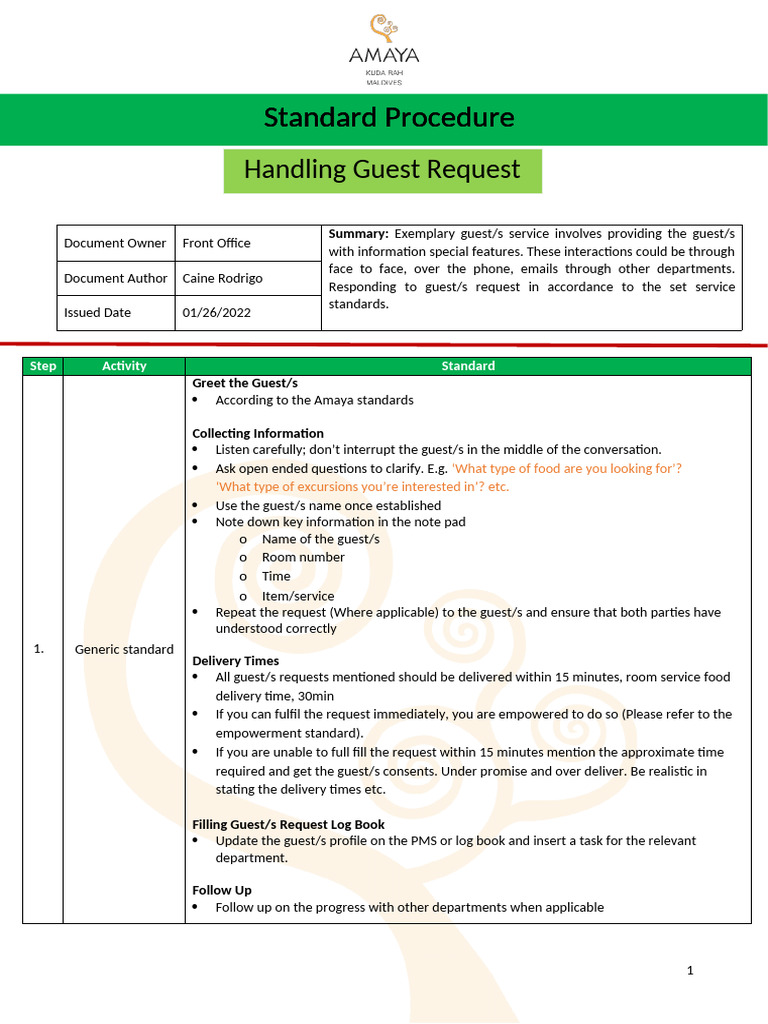 Guest Service Standards and Procedures | PDF | Identity Document