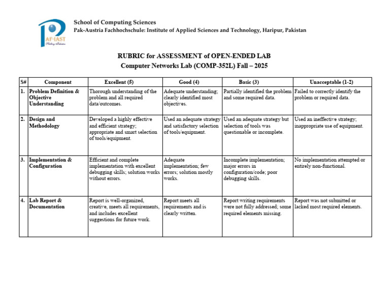 CN Open Ended Lab Assessment Rubrics | PDF
