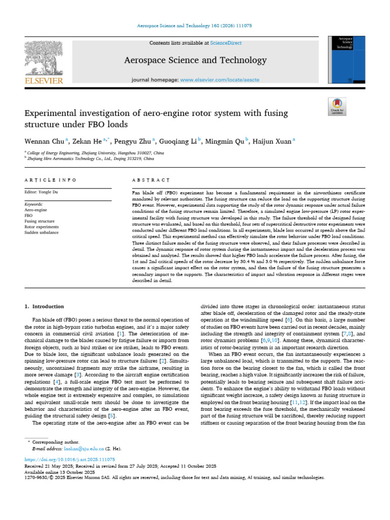 Chu Et Al - 2026 - Experimental Investigation of Aero-Engine Rotor ...