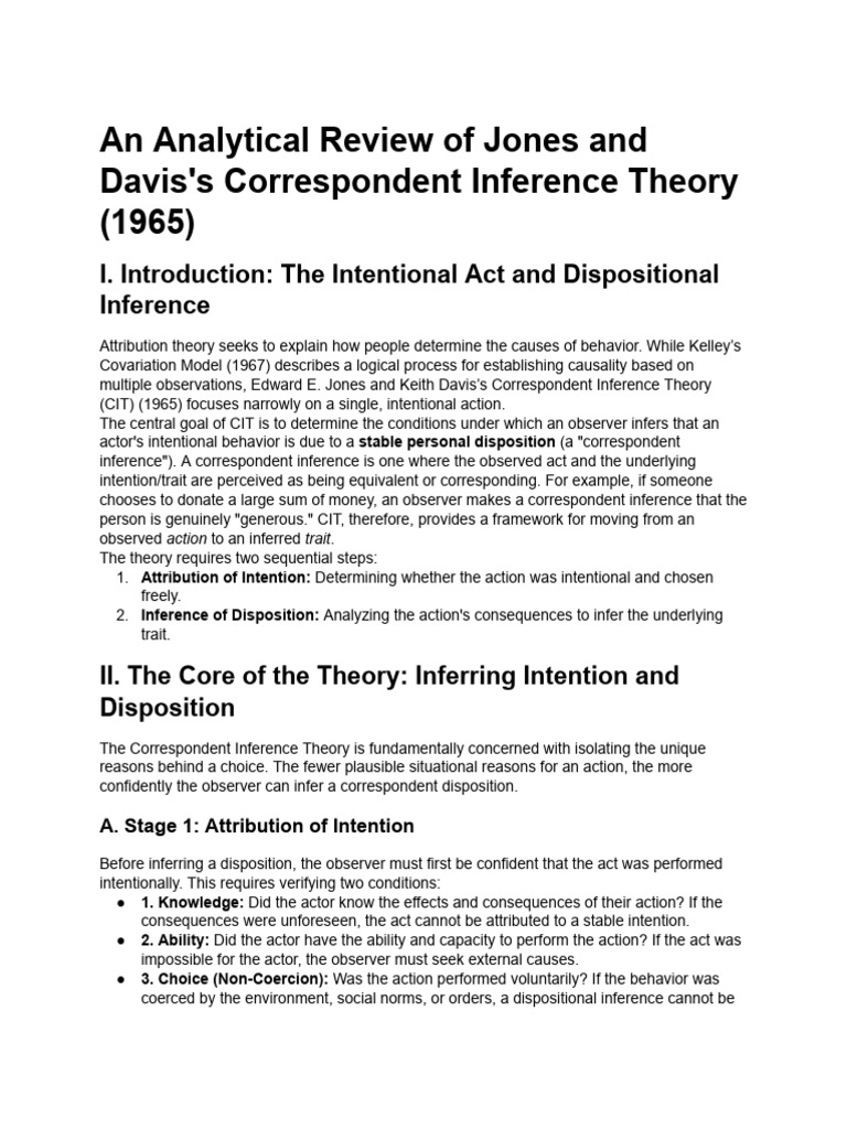 Jones and Davis's Correspondent Inference Theory - ... | PDF | Intention | Cognitive Science
