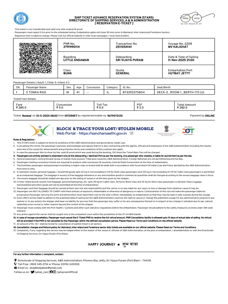 A&N Islands Passenger Ticket Guidelines | PDF | Baggage | Justice