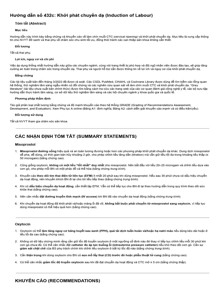 SOGC Guideline No. 432c_ Khởi Phát Chuyển Dạ (Induction of Labour) | PDF