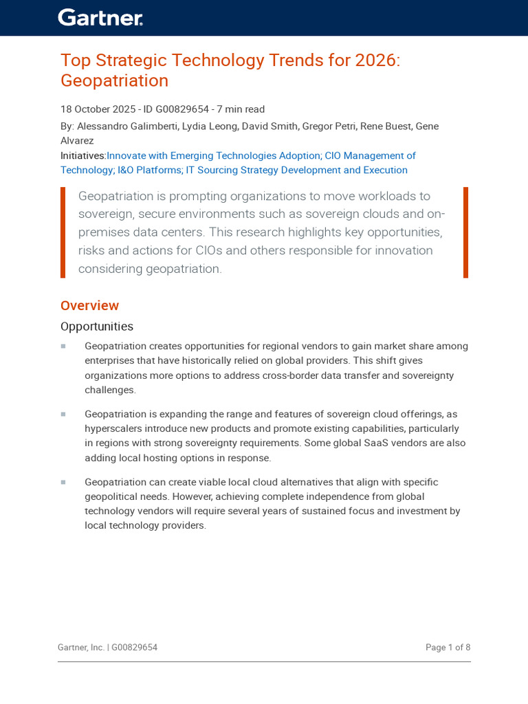Gartner-Top Strategic Technology Trends for 2026 Geopatriation | PDF ...