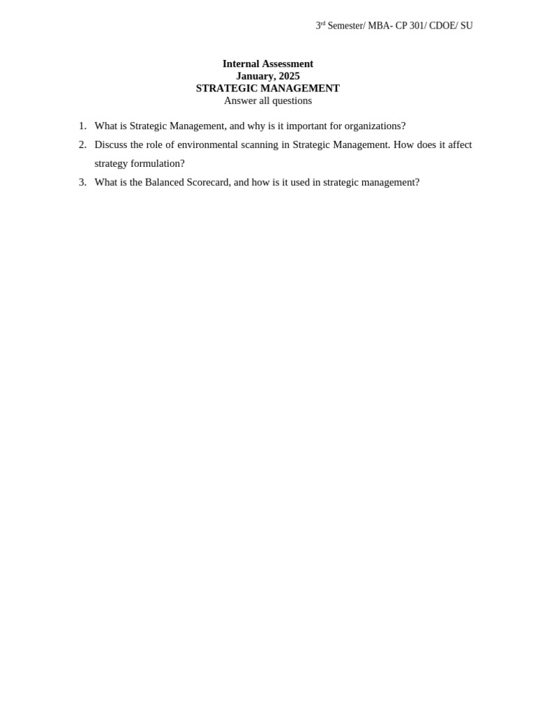 CP 301 Strategic Management MBA 3rd Semester | PDF