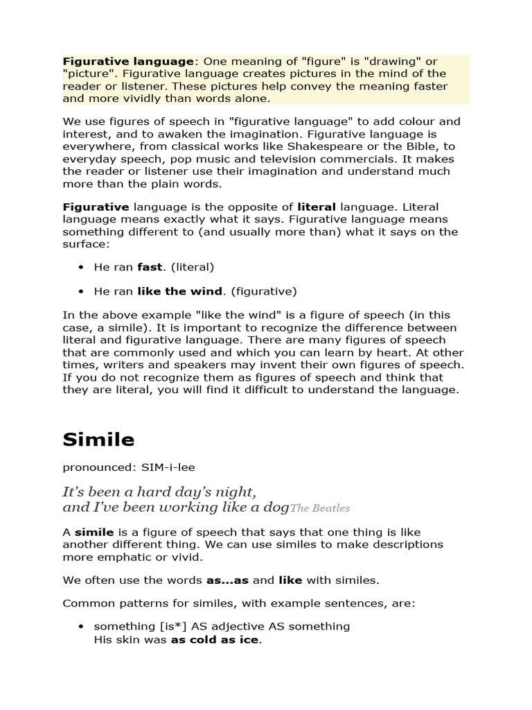 Understanding Figurative Language and Similes | PDF
