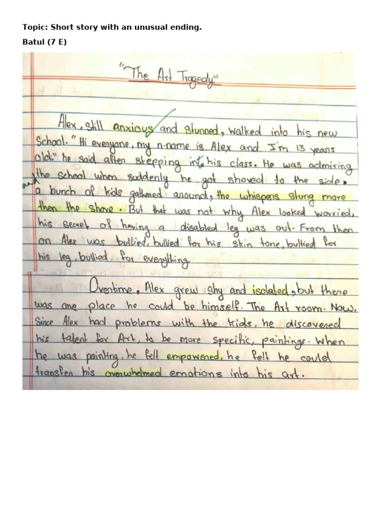 Topic: Short Story With An Unusual Ending. Batul (7 E) | PDF