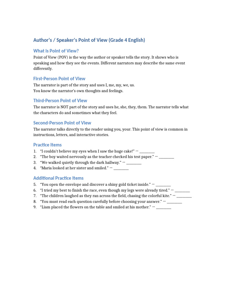 Understanding Point of View in Writing | PDF