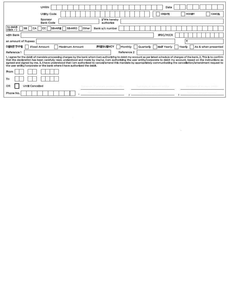 NACH Mandate Form Ediatble Template (2) | PDF | Computing