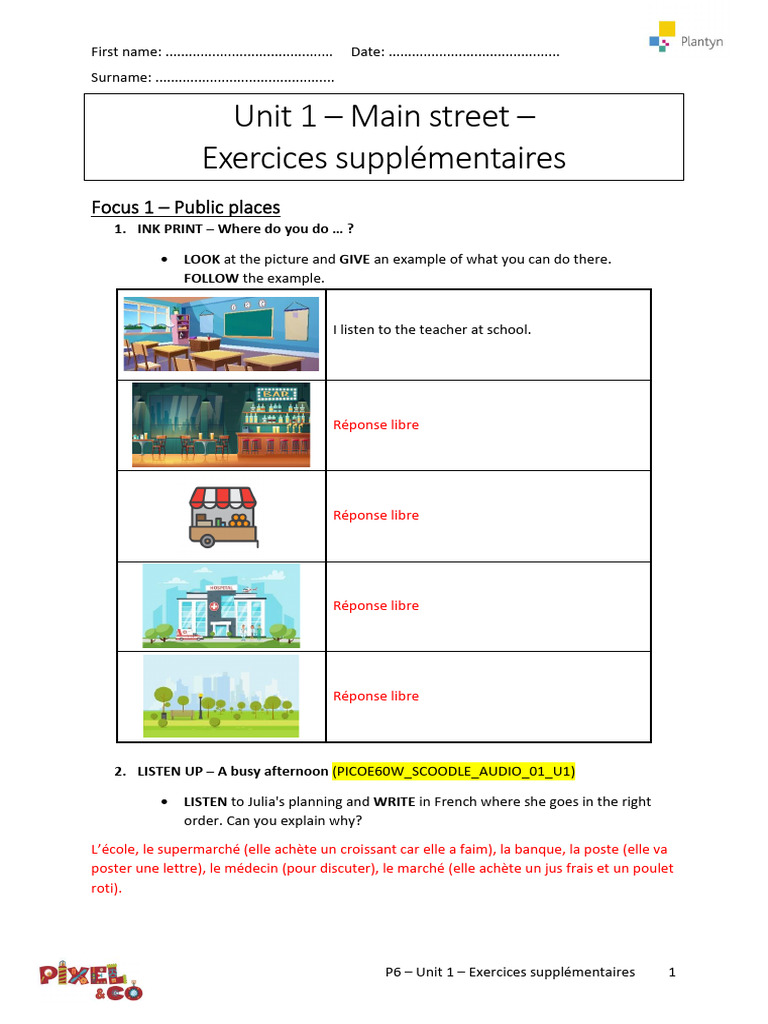 Unit 1 Public Places Exercises | PDF