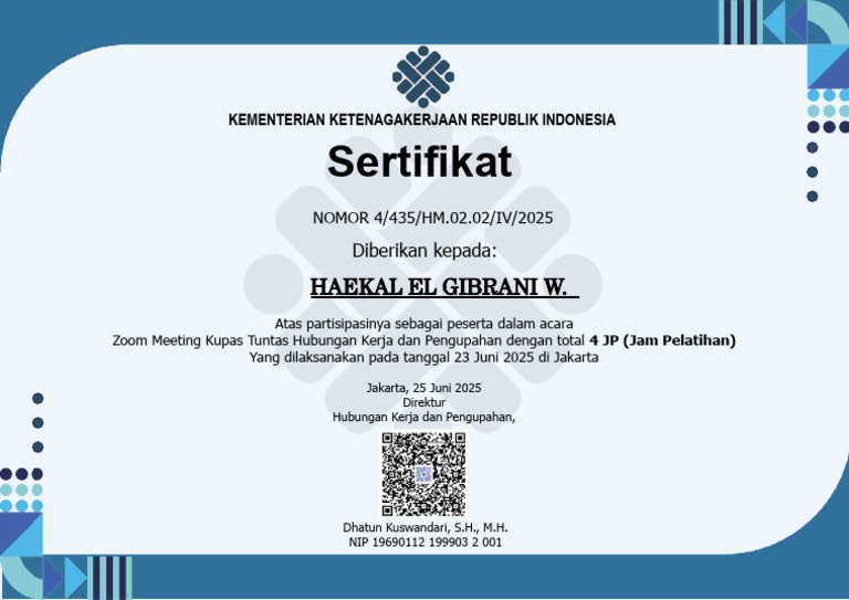 Haekal El Gibrani w. - Sertifikat Kupas Tuntas Hkp | PDF