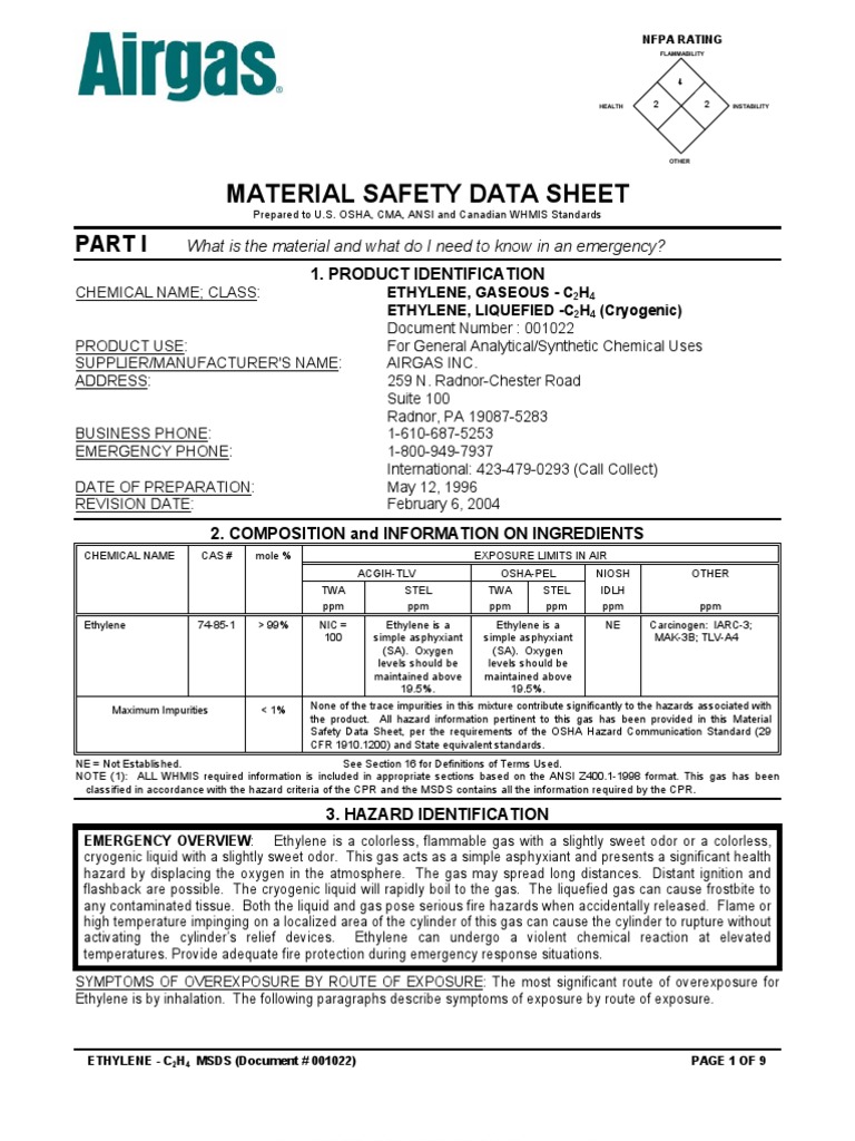 Ethylene Msds | PDF | Explosive Material | Combustion