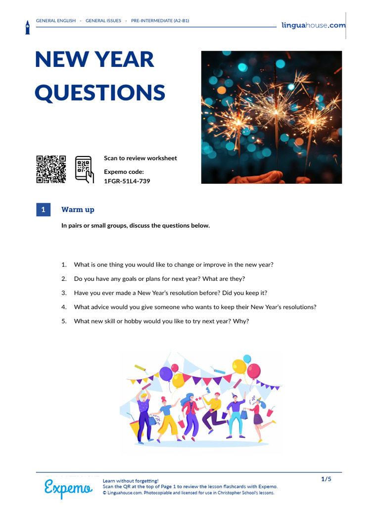 New Year Questions for English Learners | PDF