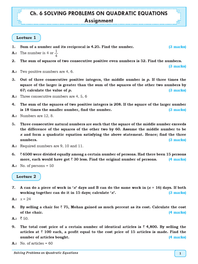 Quadratic Equation Problem Solving Guide | PDF | Speed | Numbers
