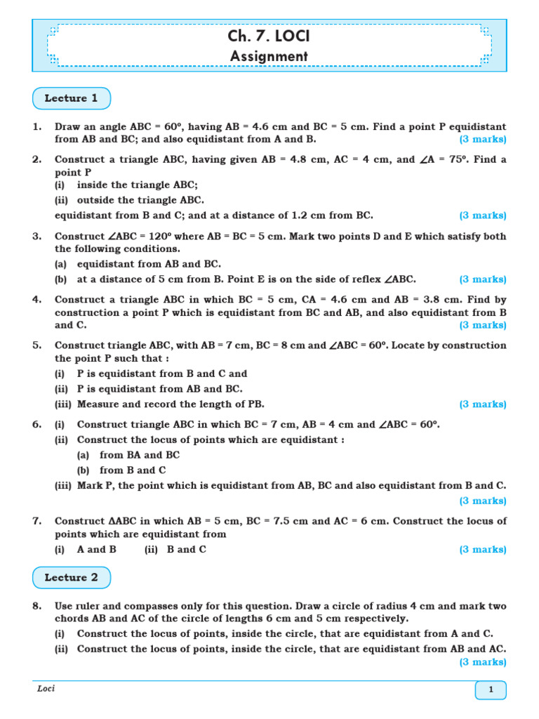Ch. 7 Assignment - Loci | PDF | Elementary Mathematics | Geometry