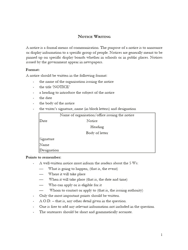 Notice Writing | PDF