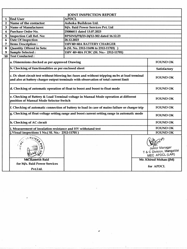 Joint Inspection Report | PDF
