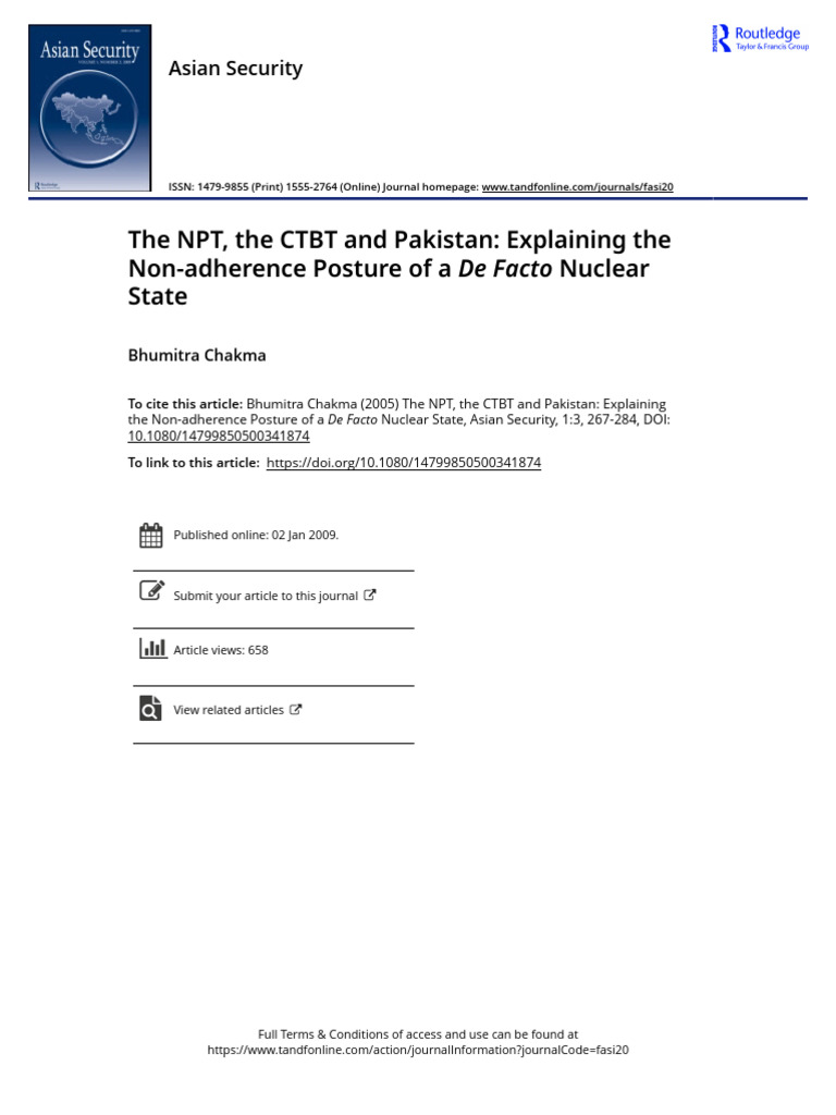 The NPT The CTBT and Pakistan Explaining The Non-Adherence Posture of A ...